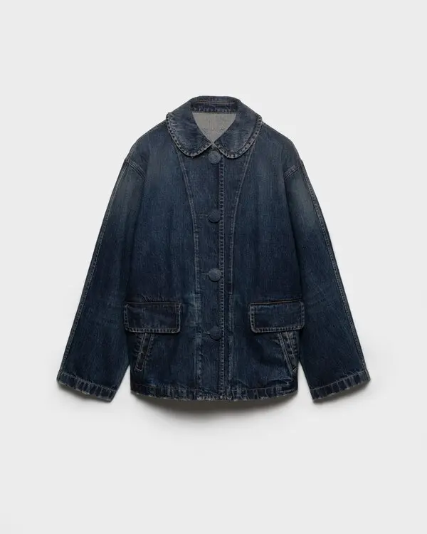 Prada Washed Denim Blouson Jacket - Navy
