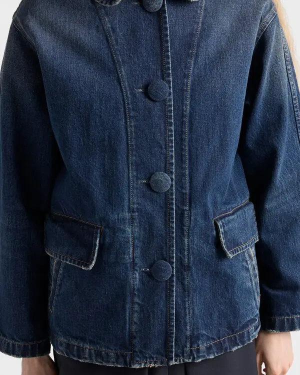 Prada Washed Denim Blouson Jacket - Navy