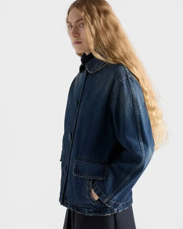 Prada Washed Denim Blouson Jacket - Navy