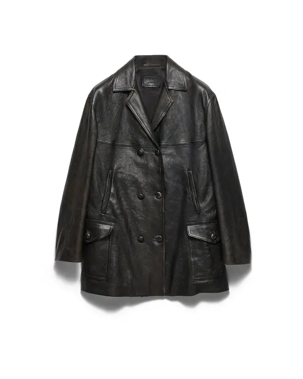 Prada Double-breasted Nappa Leather Caban Jacket - Black