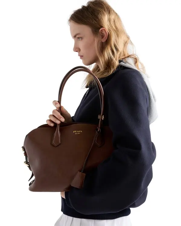 Prada Leather Tote Bag - Brown