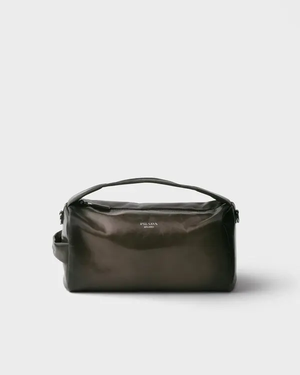 Prada Antiqued Leather Shoulder Bag - Military