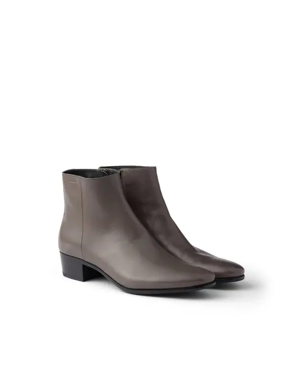 Prada Leather Booties - Grey