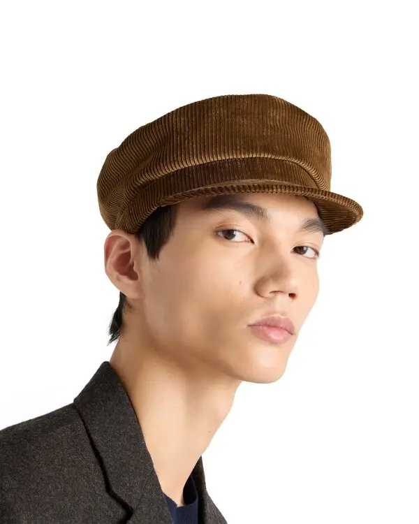 Prada Corduroy Newboy Cap - Brown
