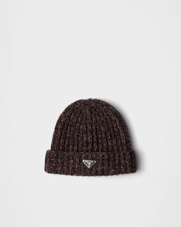 Prada Wool And Cashmere Beanie - Navy Blue/rust