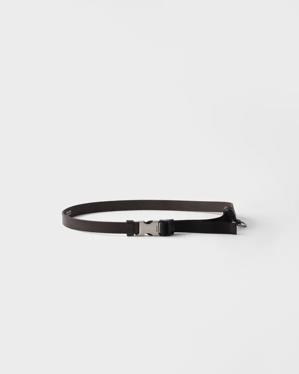 Prada Leather And Woven Nylon Tape Belt - Coffee