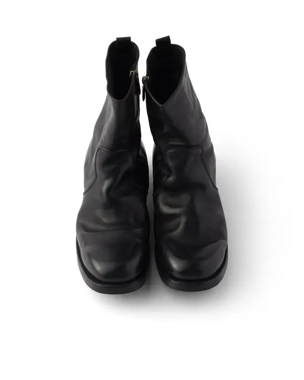 Prada Leather Zip-up Boots - Black