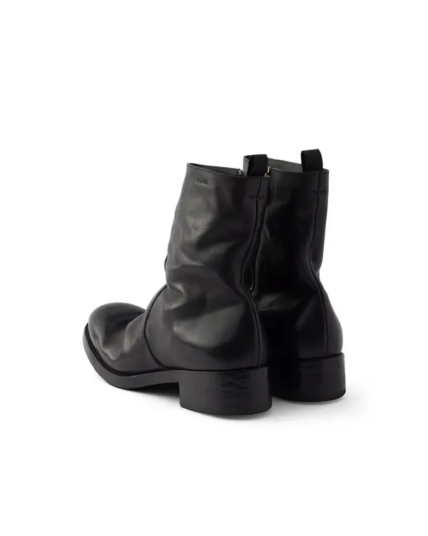 Prada Leather Zip-up Boots - Black