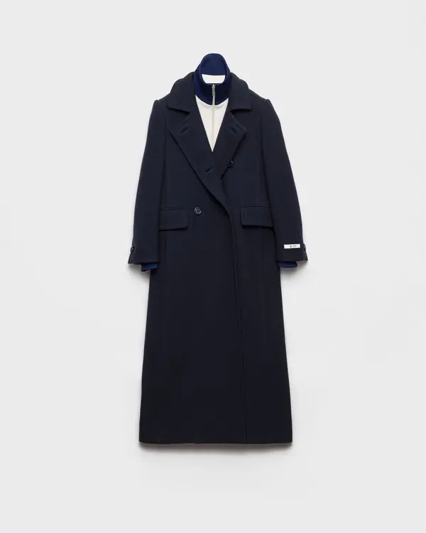 Prada Single-breasted Natté Fabric Coat - Navy
