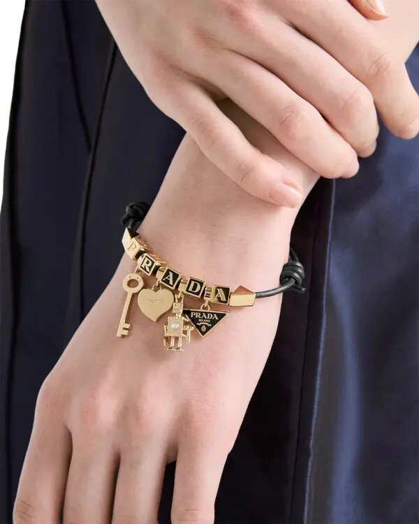 Prada Nappa Leather And Metal Bracelet - Black