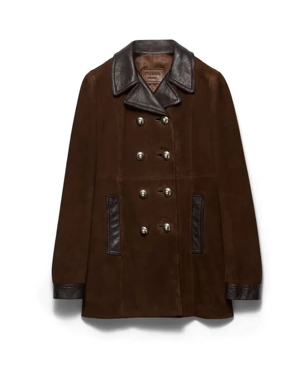 Prada Double-breasted Suede Caban Jacket - Brown