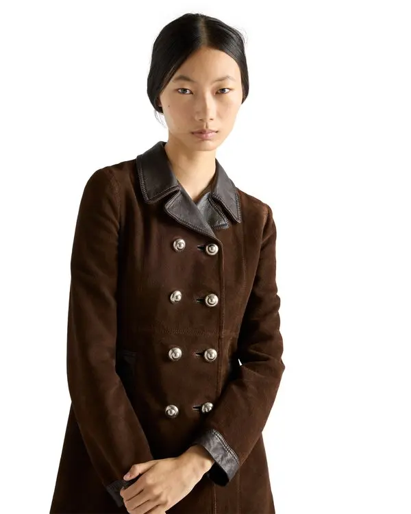 Prada Double-breasted Suede Caban Jacket - Brown