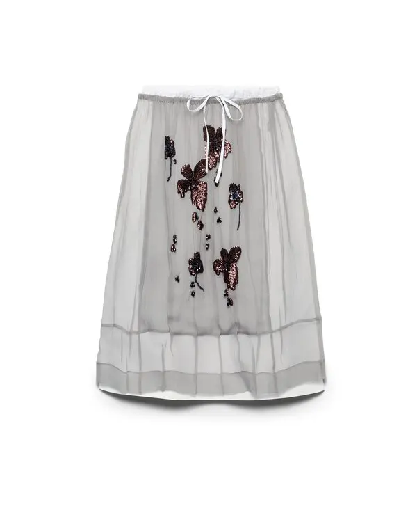 Prada Embroidered Chiffon Midi-skirt - Grey