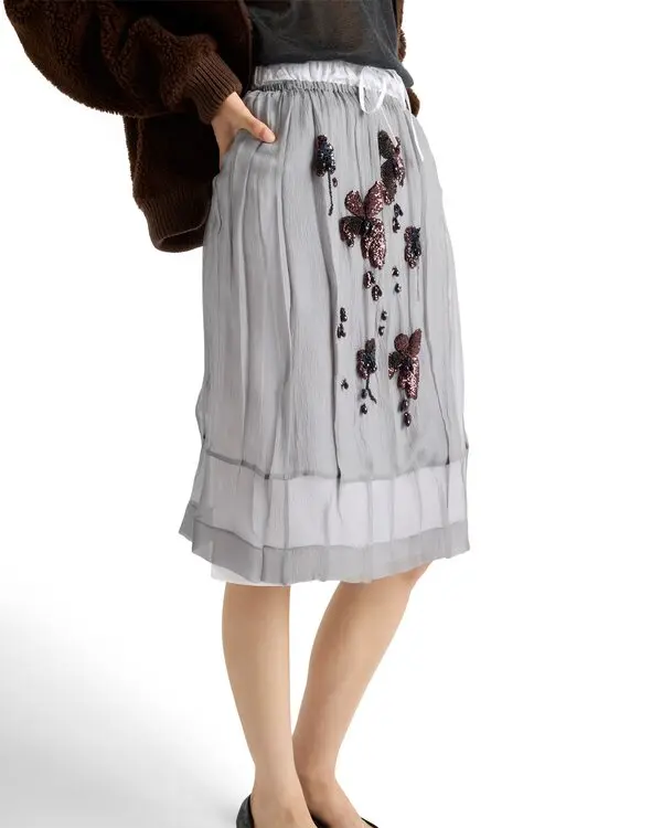 Prada Embroidered Chiffon Midi-skirt