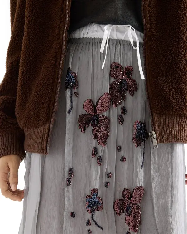 Prada Embroidered Chiffon Midi-skirt