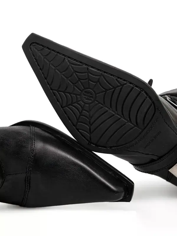 NEW ROCK 100mm Buckle Heel Leather Boots