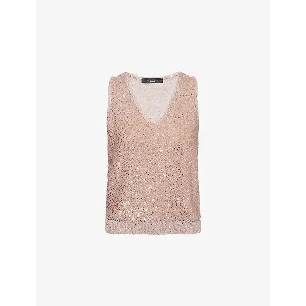 Max Mara Sequin-knit V-neck Top