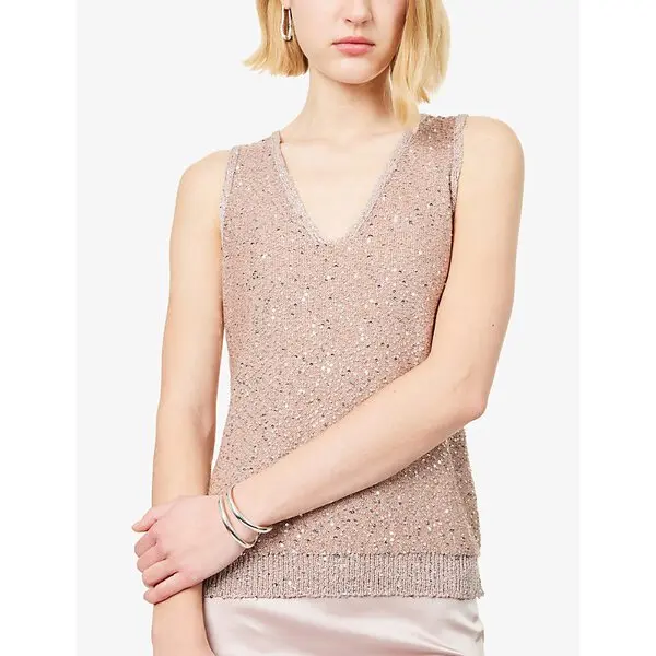 Max Mara Sequin-knit V-neck Top