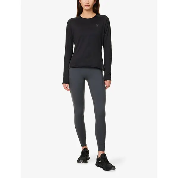 On Performance Long-sleeve Stretch-woven Top - Black/eclipse