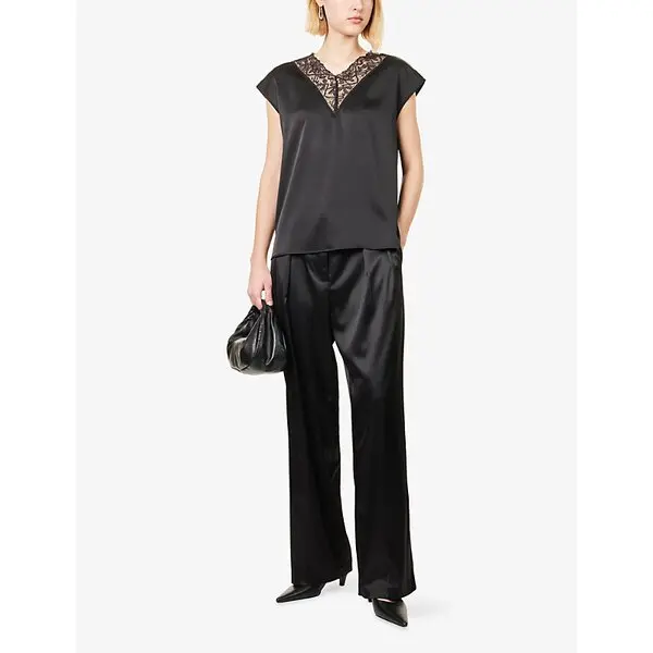 Max Mara Fluid Lace-trim Satin Top