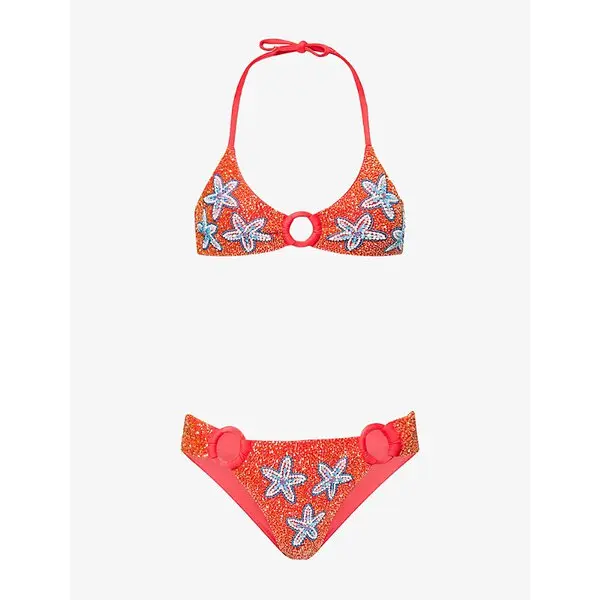 OCEANUS Beaded Bikini Set - Red Multi
