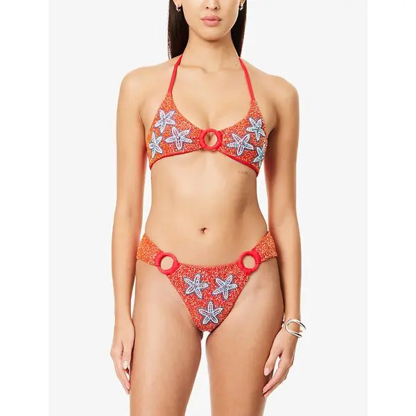 OCEANUS Beaded Bikini Set - Red Multi