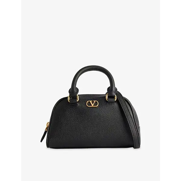 Valentino Garavani Vlogo Bowling Mini Leather Top Handle Bag - Nero