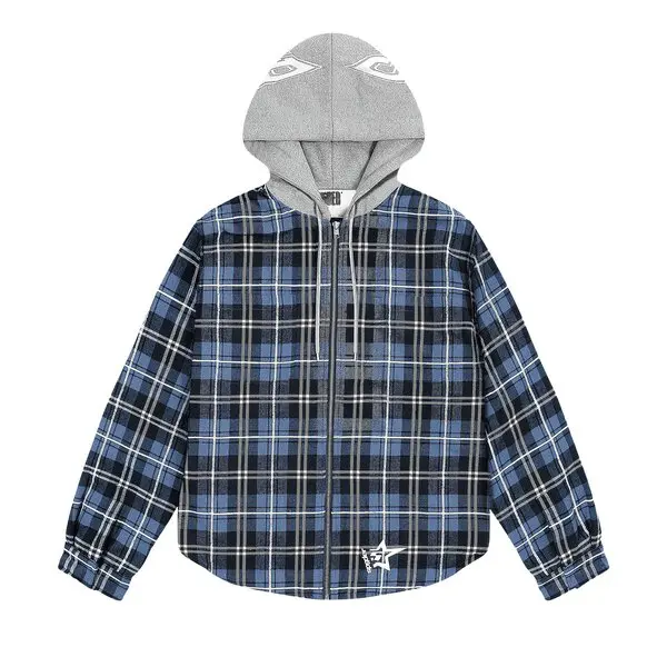 SP5DER Hooded Zip Shirt Jacket - Blue