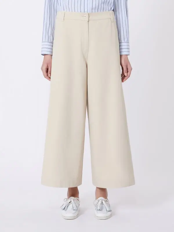 Max Mara Cotton Drill Wide Leg Trousers - Sand