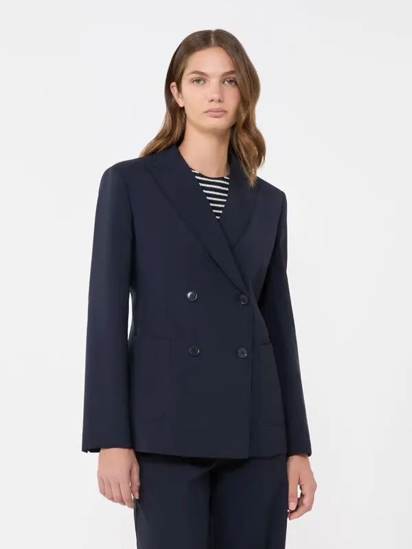 Max Mara Double-breasted Stretch Wool Blazer - Navy