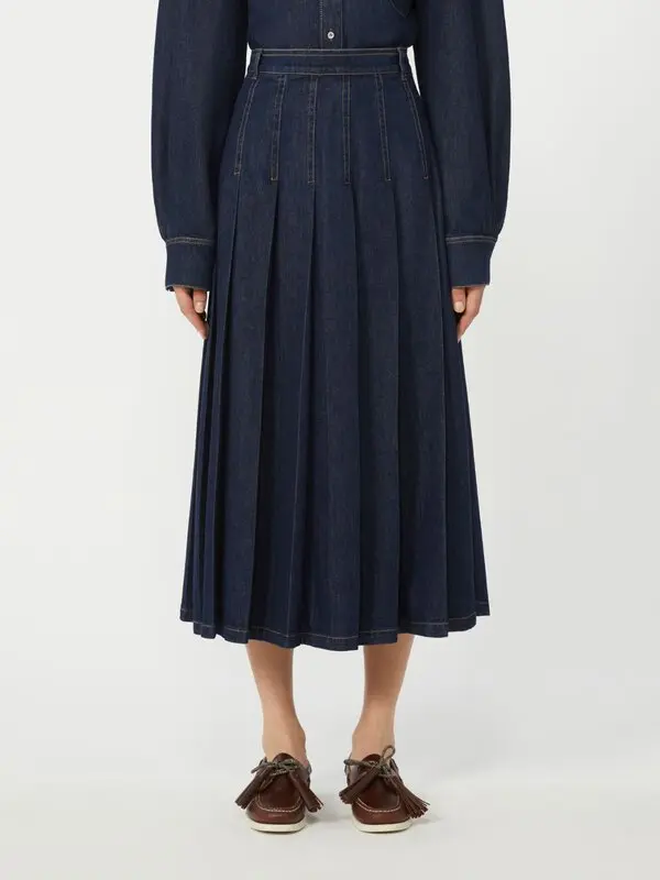 Max Mara Pleated Denim Maxi Skirt - Navy