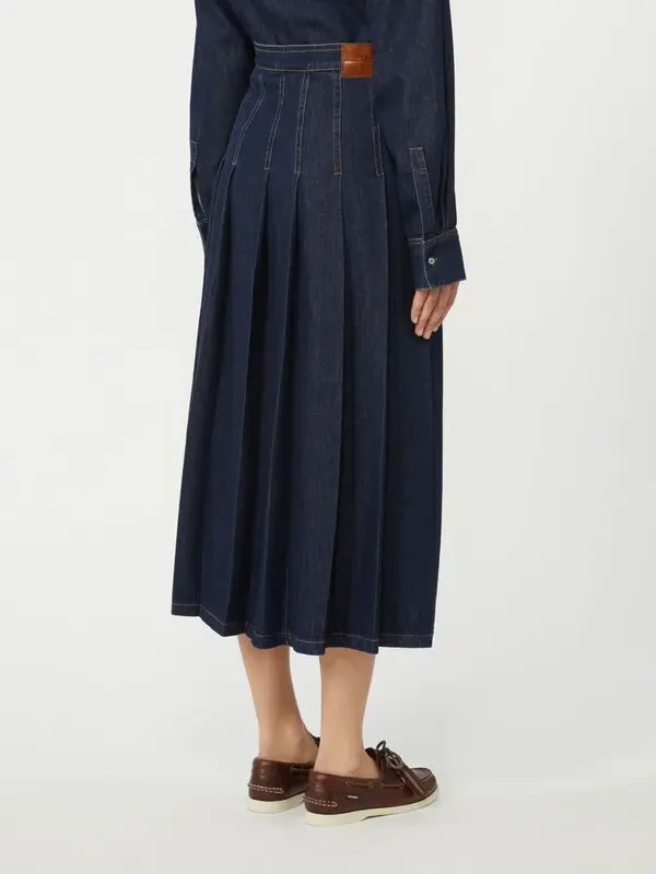 Max Mara Pleated Denim Maxi Skirt - Navy