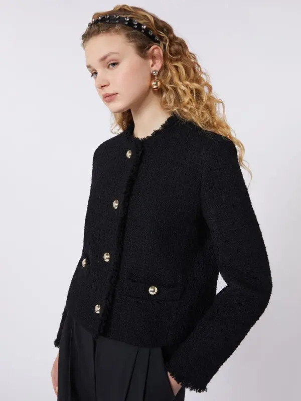 Max Mara Wool-blend Crew-neck Jacket - Black