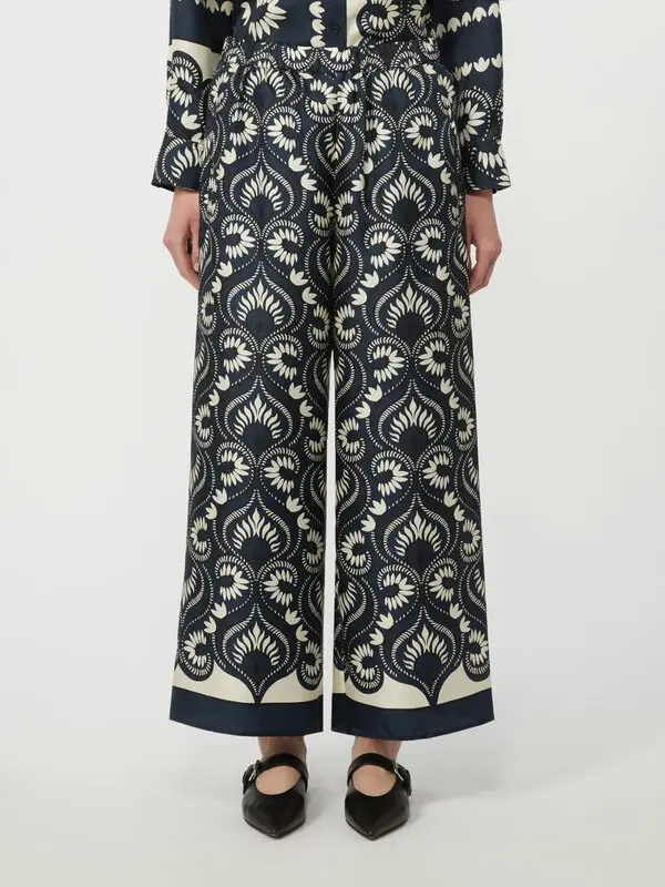 Max Mara Printed Wide Leg Trousers - Navy