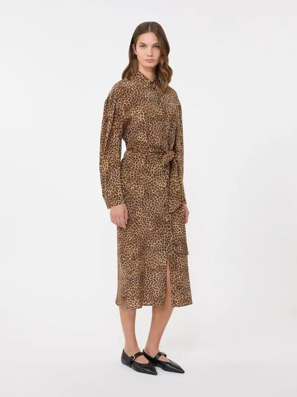 Max Mara Printed Silk Crêpe De Chine Shirt Dress - Camel