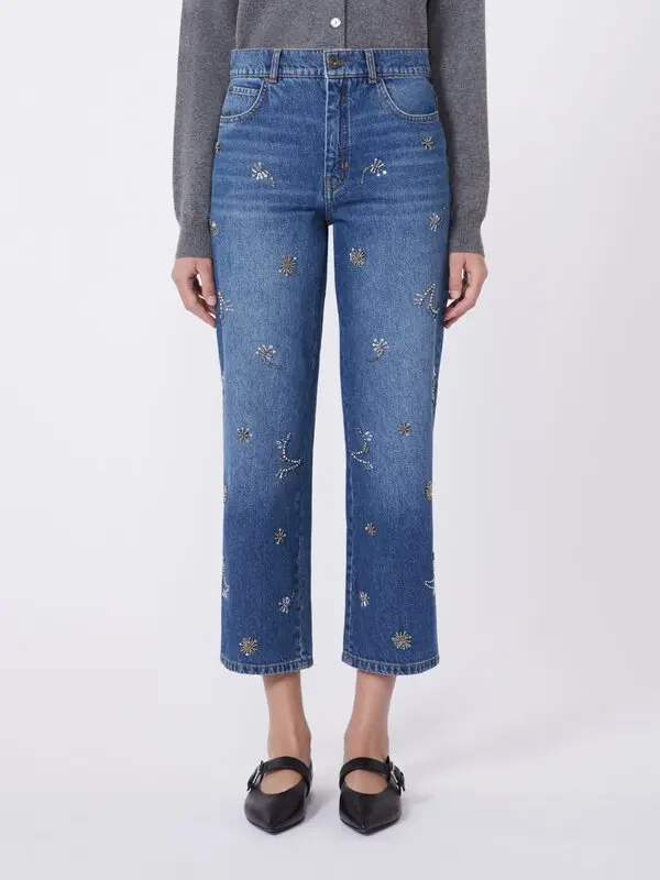 Max Mara Embroidered Denim Straight Leg Jeans
