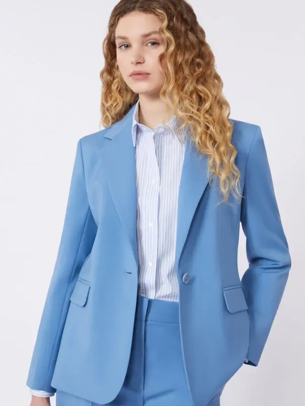 Max Mara Stretch Wool Single-breasted Blazer - Light Blue