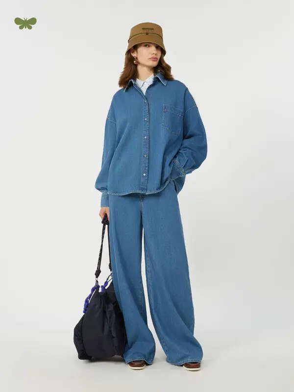 Max Mara Soft Cotton Denim Wide-leg Jeans - Navy