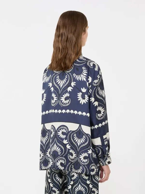 Max Mara Printed Silk Twill Patchwork Shirt - Navy