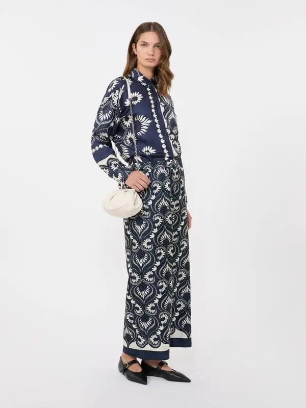 Max Mara Printed Silk Twill Patchwork Shirt - Navy