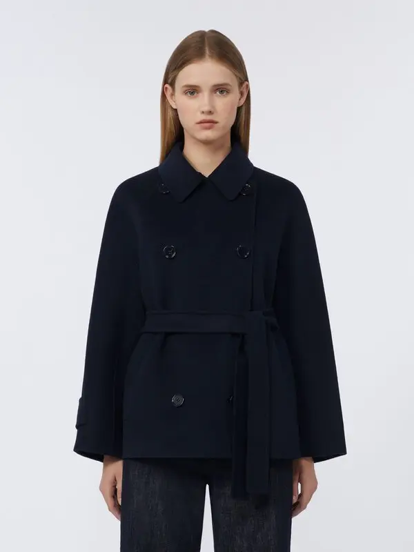 Max Mara Double-breasted Pure-wool Cropped Coat - Midnightblue