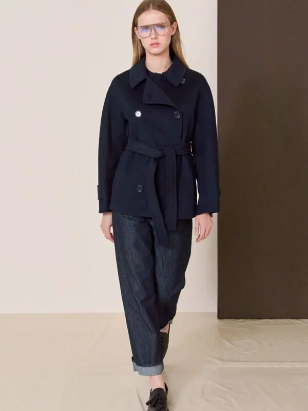 Max Mara Double-breasted Pure-wool Cropped Coat - Midnightblue
