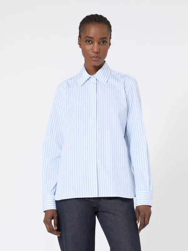 Max Mara Striped Poplin Shirt - Light Blue