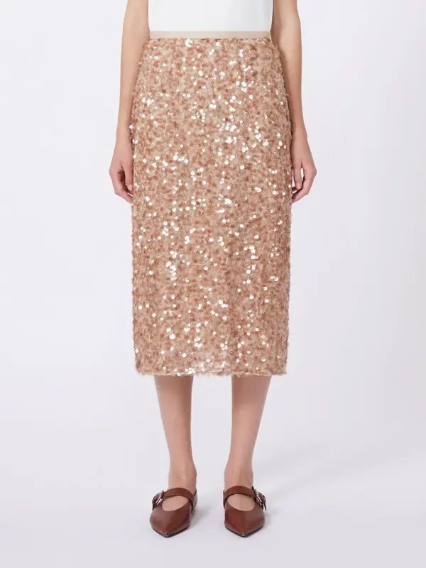 Max Mara Calf-length Sequin-embroidered Tulle Skirt