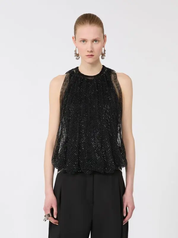 Max Mara Mesh Top With Crystals - Black
