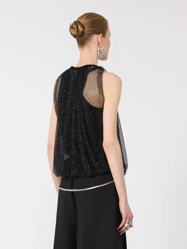 Max Mara Mesh Top With Crystals - Black