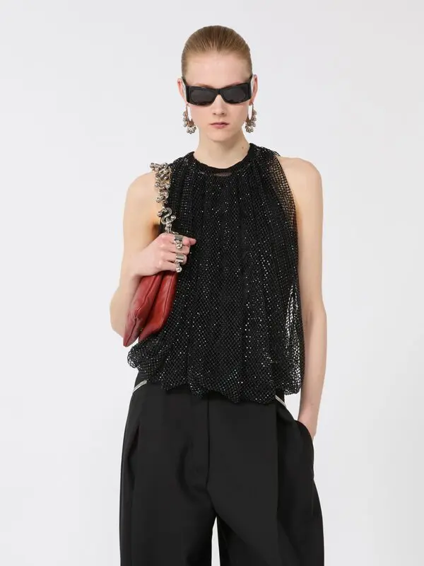 Max Mara Mesh Top With Crystals - Black