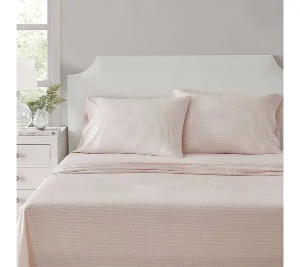 MARTHA STEWART Gingham White/peach Cotton Full Sheet Set - One-color
