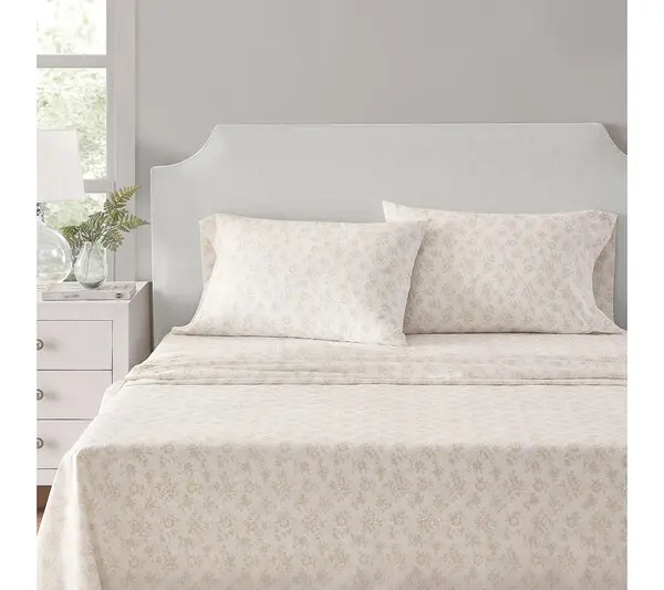 MARTHA STEWART Floral White/beige Cotton Queen Sheet Set - One-color