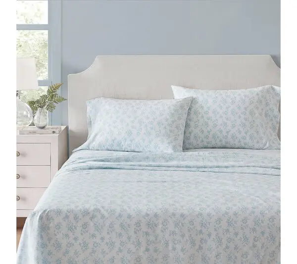 MARTHA STEWART Floral White/blue Cotton Queen S Heet Set - One-color